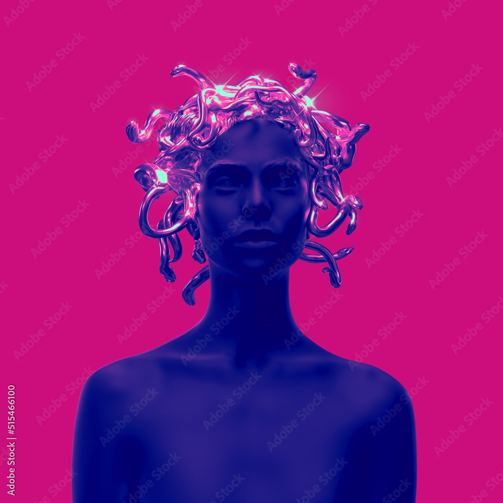 Abstract illustration from 3D rendering of female frontal figure with ...