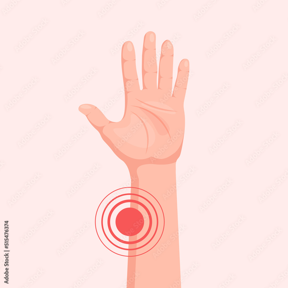 Pain in hand. Painful injury. Human anatomy. Vector illustration in ...