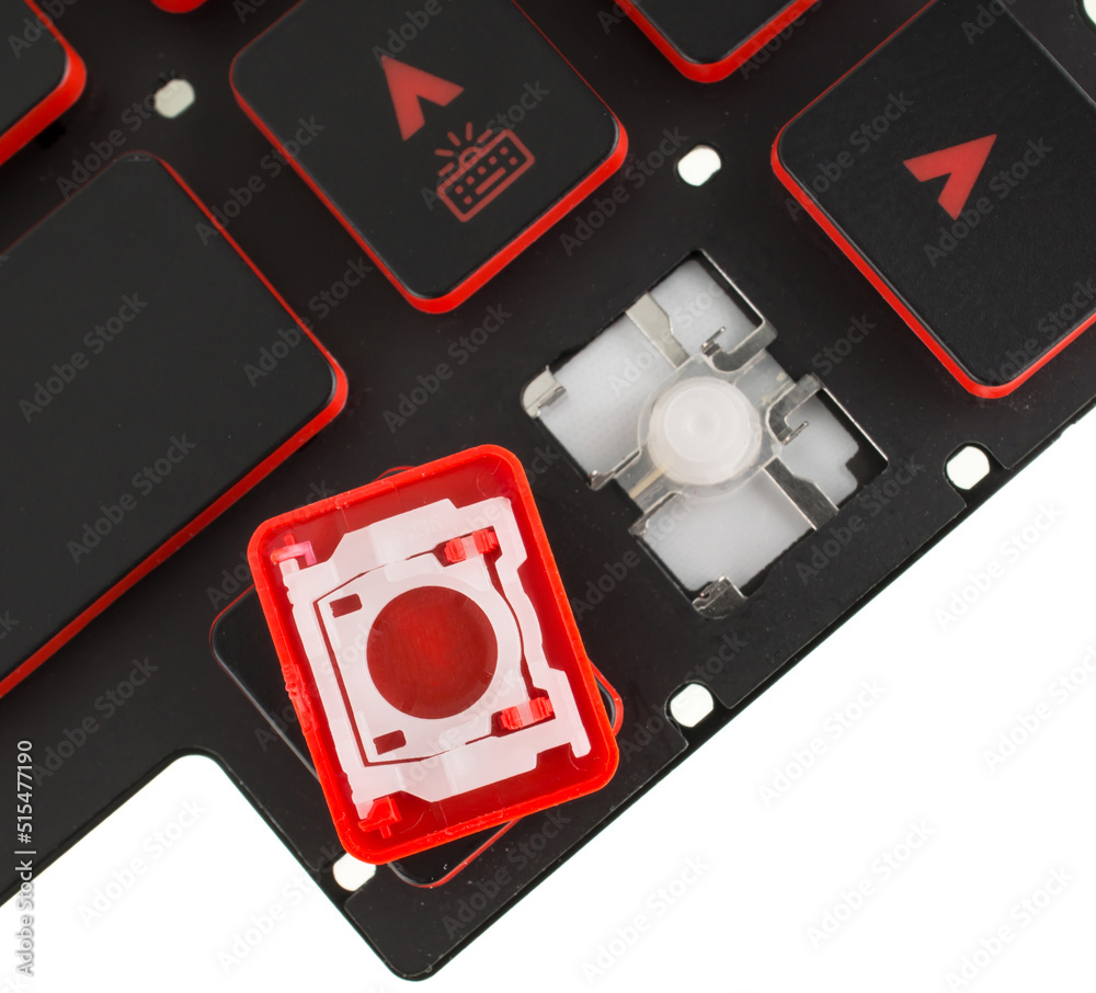 laptop keyboard, broken button fell off, on a white background Stock ...