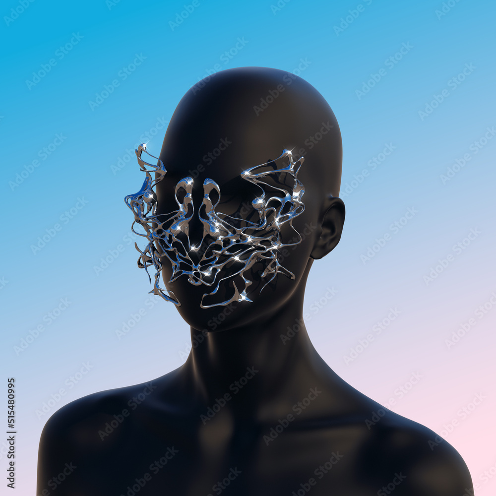 Abstract concept sculpture illustration from 3D rendering of black mat ...