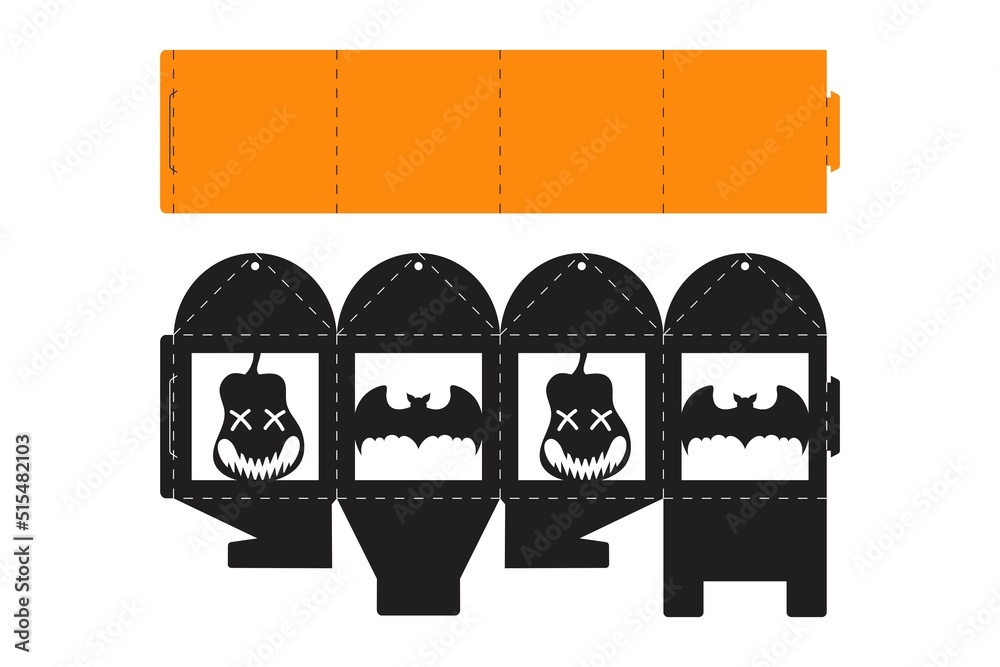 Halloween treat box with scary pumpkin. Jack-o-lantern facial gift ...