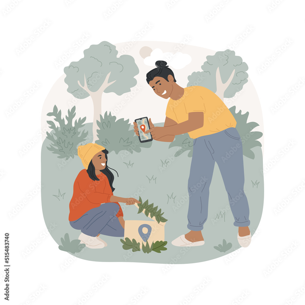 Geocaching isolated cartoon vector illustration. Outdoor recreational ...