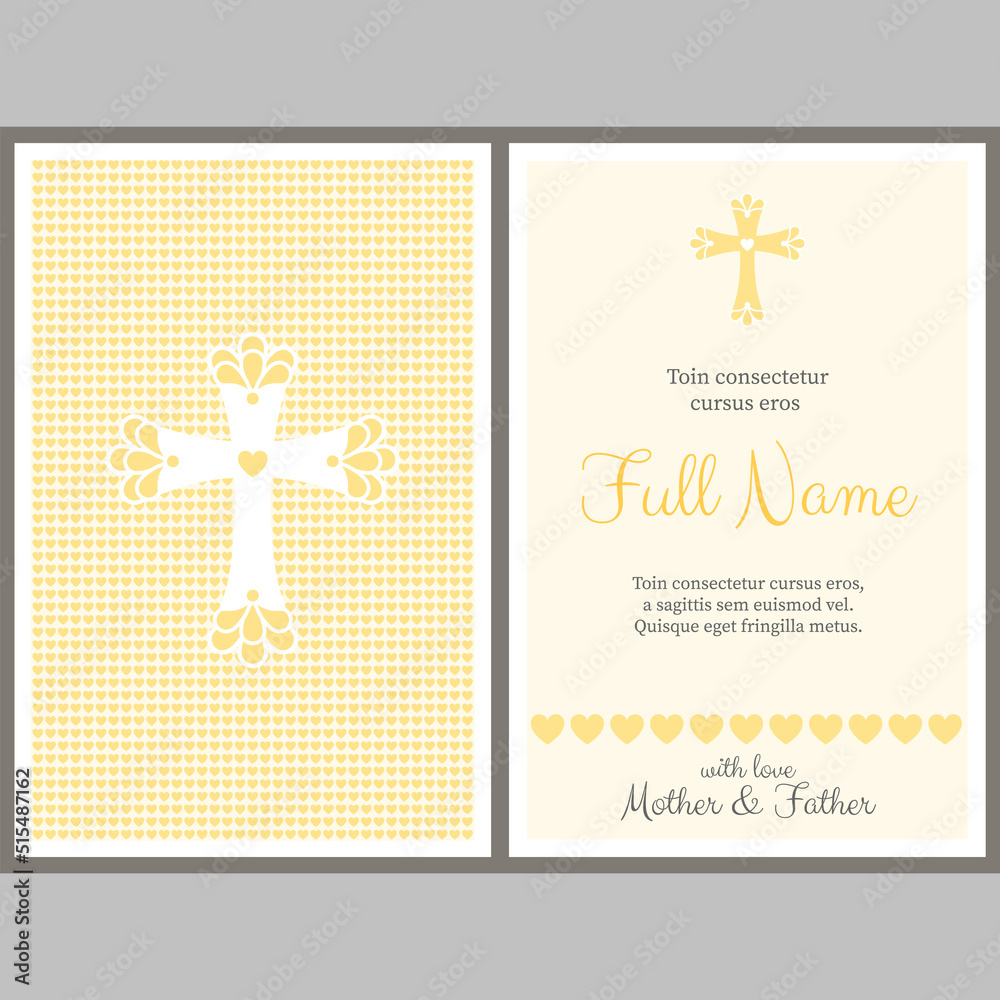 Card template baptism with yellow and white cross and hearts Stock ...