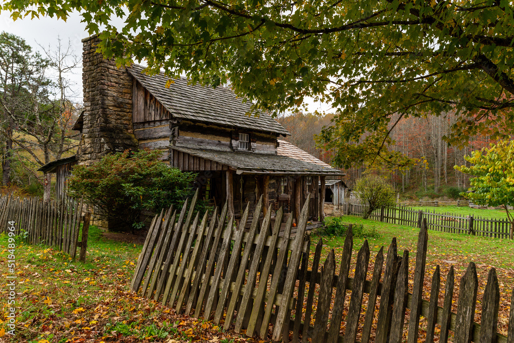Rustic and Traditional Log Cabin Residence and Farm + Wood Picket Fence ...