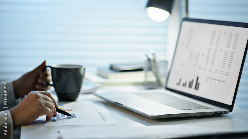 Asian female audit accountant calculating invoice and tax, Financial ...