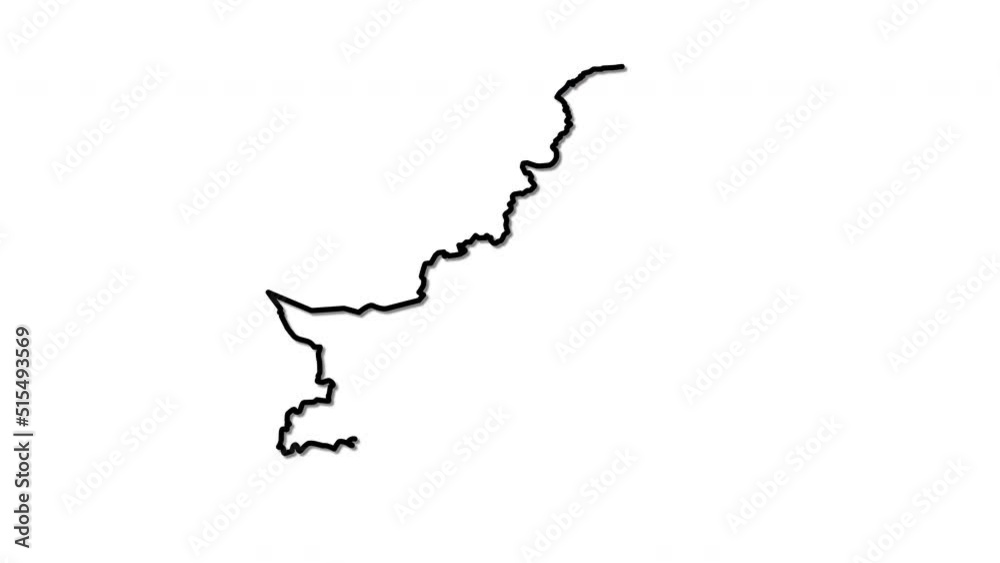Pakistan map, country territory outline self drawing animation. Line ...