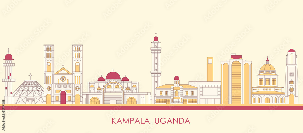 Cartoon Skyline panorama of city of Kampala, Uganda - vector ...