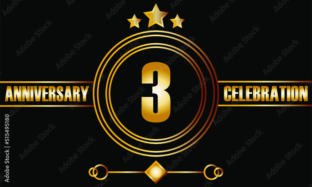 3 anniversary celebration. Three years birthday celebration banner with ...