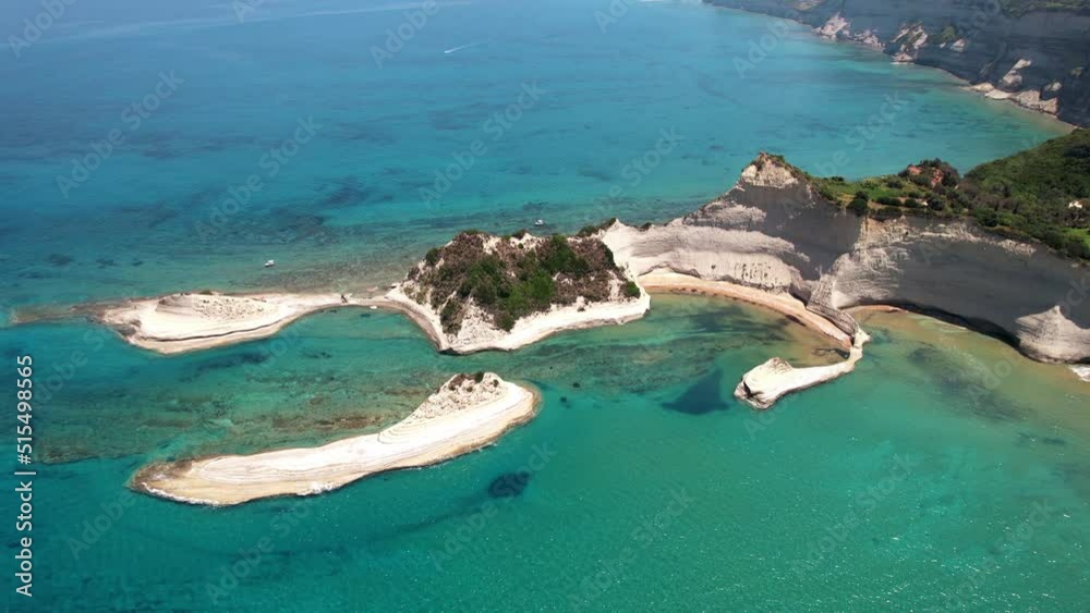 Ionian islands of Greece. aerial bird eye view of stunning Cape Drastis ...