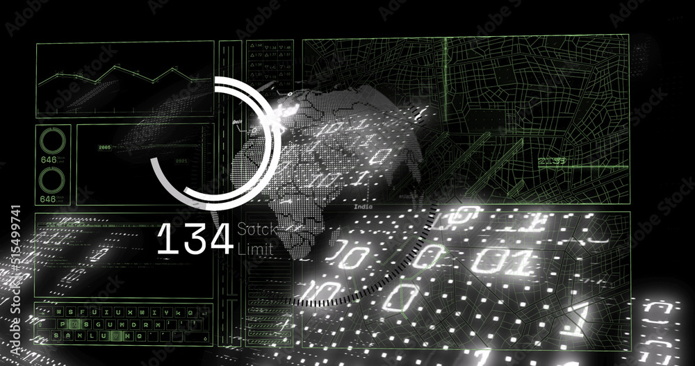 Image of data processing on black background Stock Illustration | Adobe ...