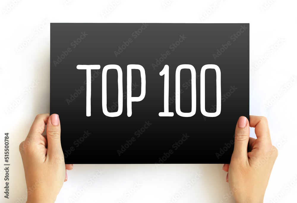 Top 100 text on card, concept background Stock Photo | Adobe Stock