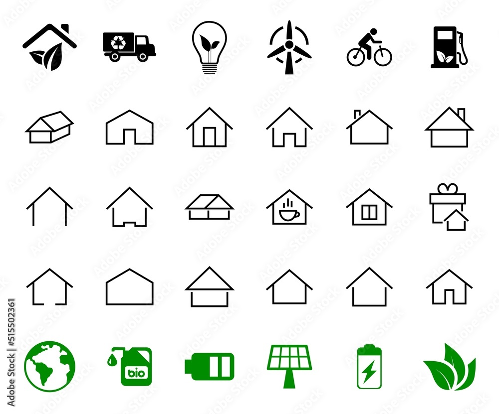 Simple set of color editable house icon templates. Contains such icons ...