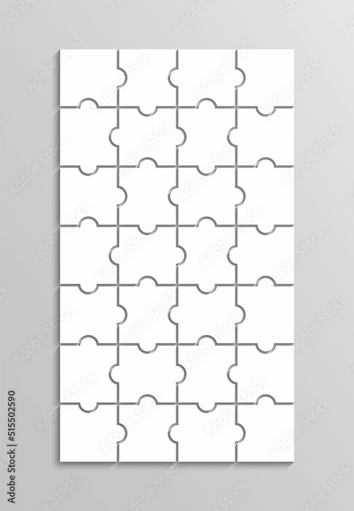 Puzzle with 28 pieces. Jigsaw outline grid 7x4 elements. Portrait ...