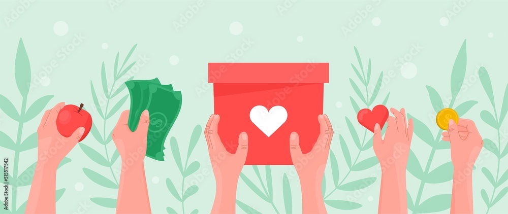 Hands holding donation box. Foundation collects donations to help those ...