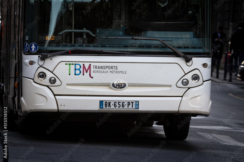 BORDEAUX, FRANCE - FEBRUARY 25, 2022: Selective blur on TBM Transports ...