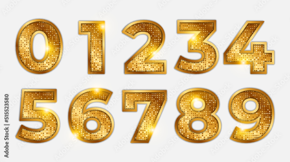 Set of luxury gold number collections with shiny golden dots for ...