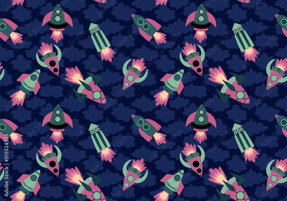 Cartoon seamless spaceship pattern for fabrics and kids and school ...