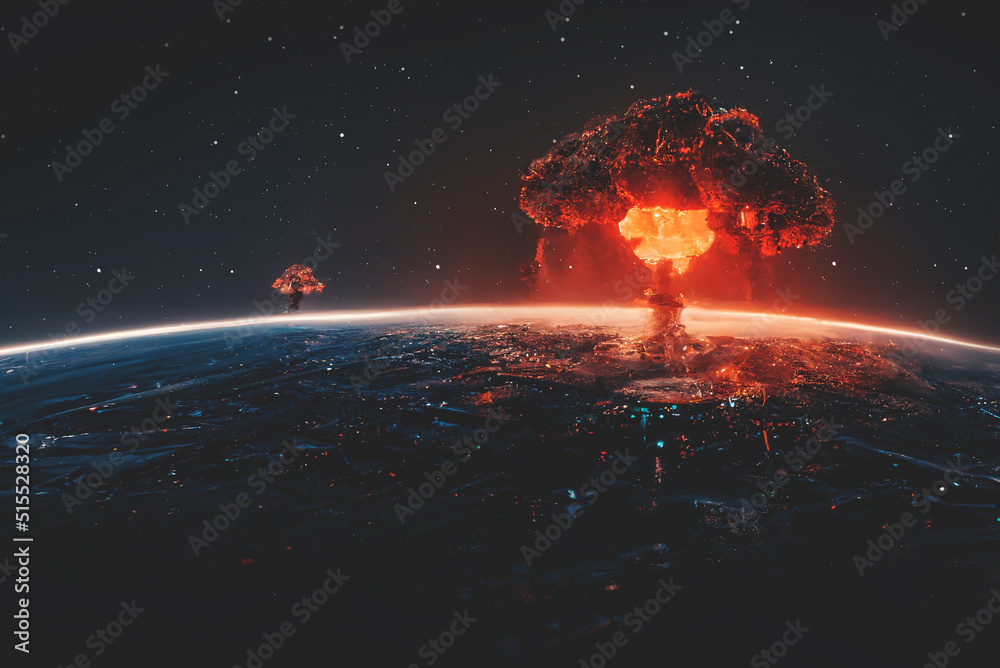 Abstract space earth background with nuclear explosion. war on earth ...