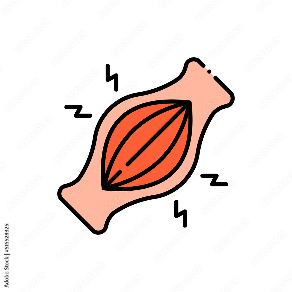 Muscle pain filled color icon. linear style sign for mobile concept and ...