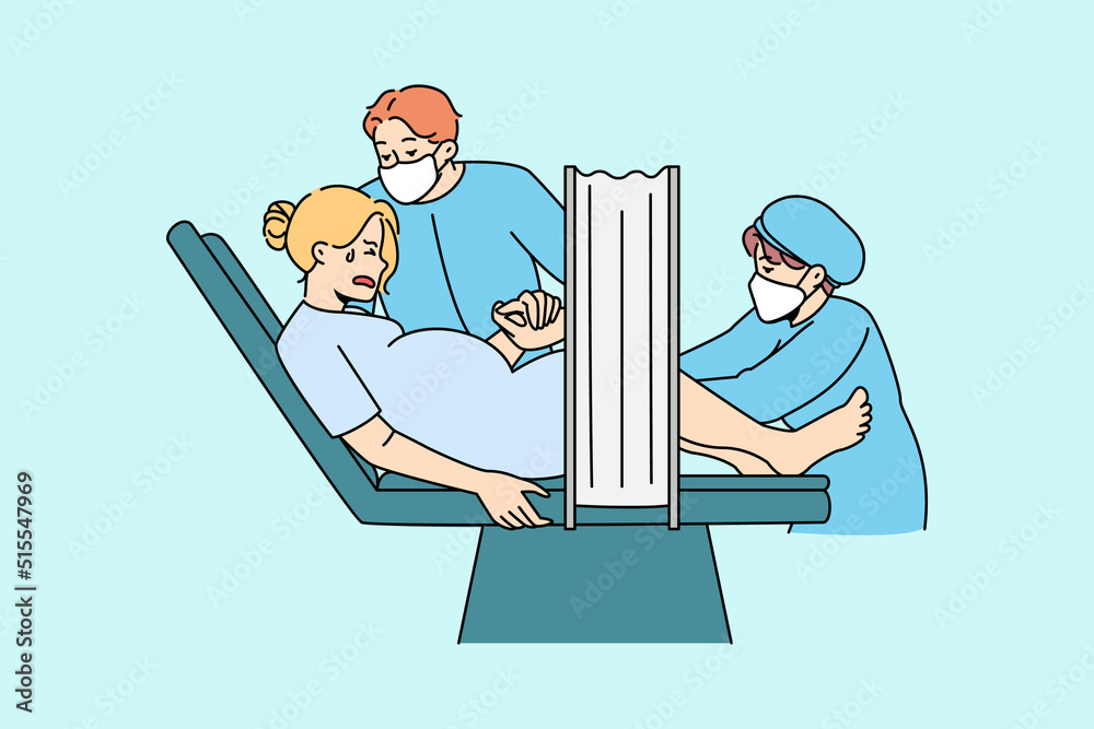 Pregnant woman give birth to baby in hospital. Female in labor in ...