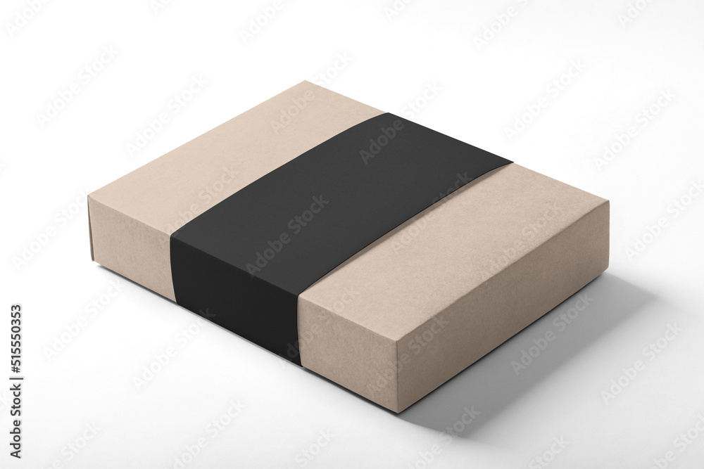Paper label with cardboard box packaging mockup template with copy ...