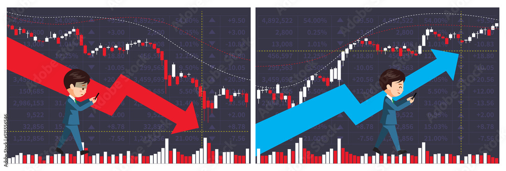 A graph representing stock trading shows a decline and a rise. Sad and ...