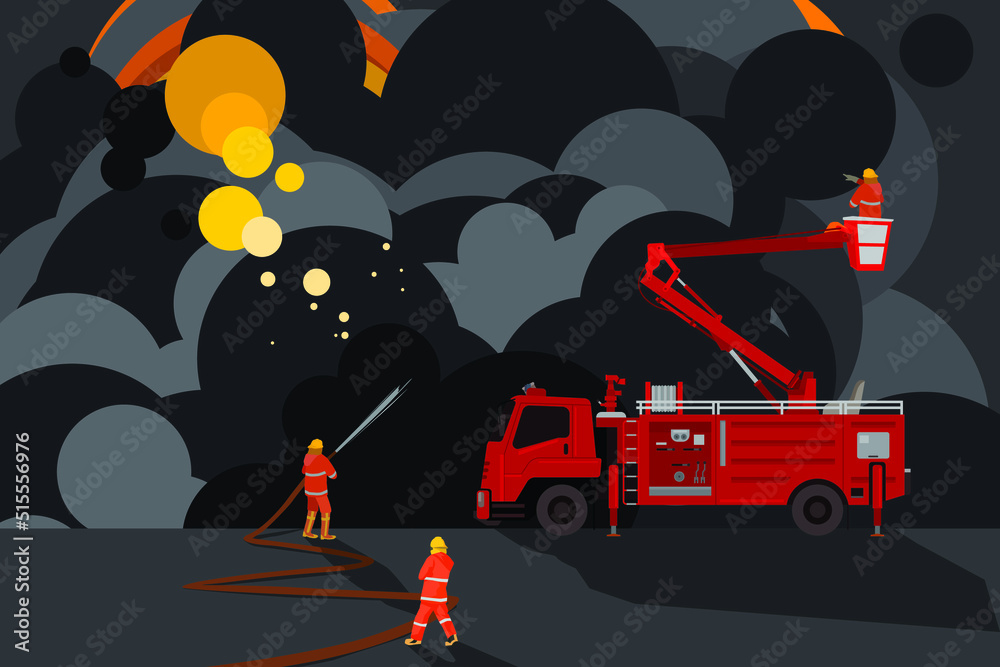 Fire engine with firemen and fire incidents, vector illustration and ...