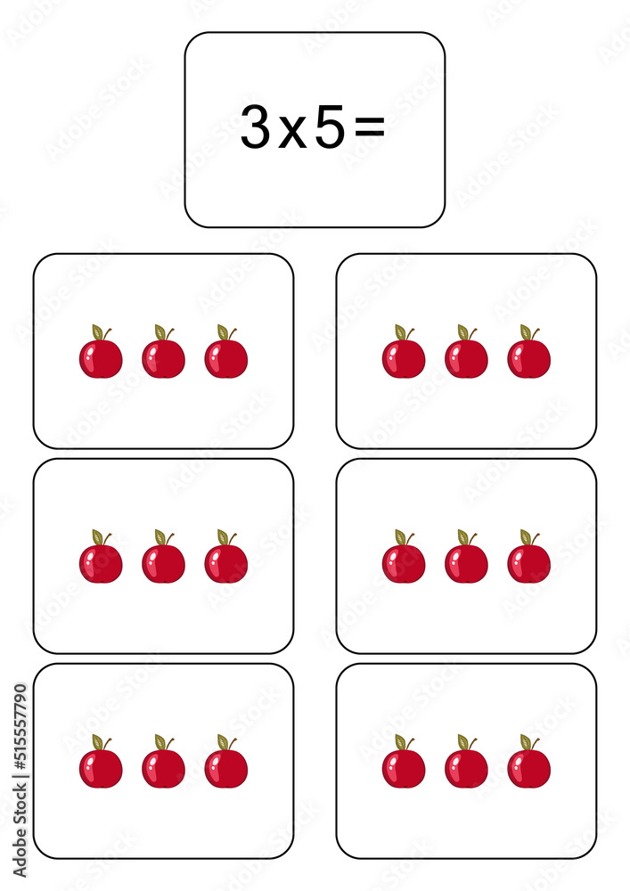 Multiplication table of 3. Maths card with an example, drawing ...