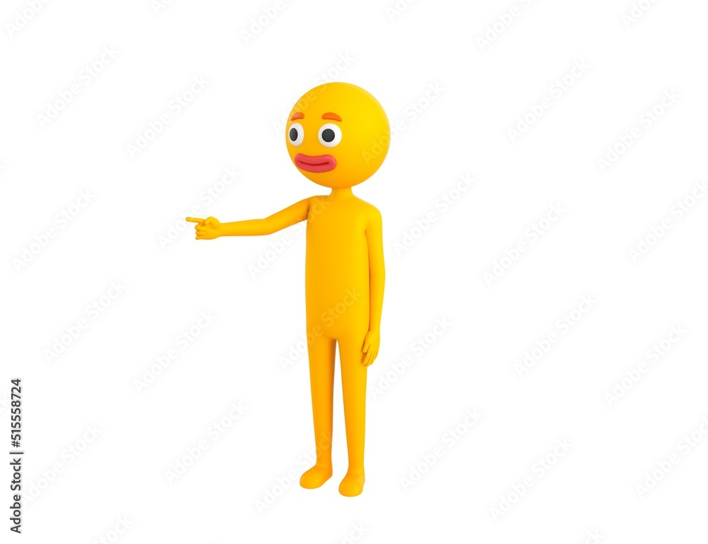 Yellow Man character pointing finger to the left in 3d rendering. Stock ...