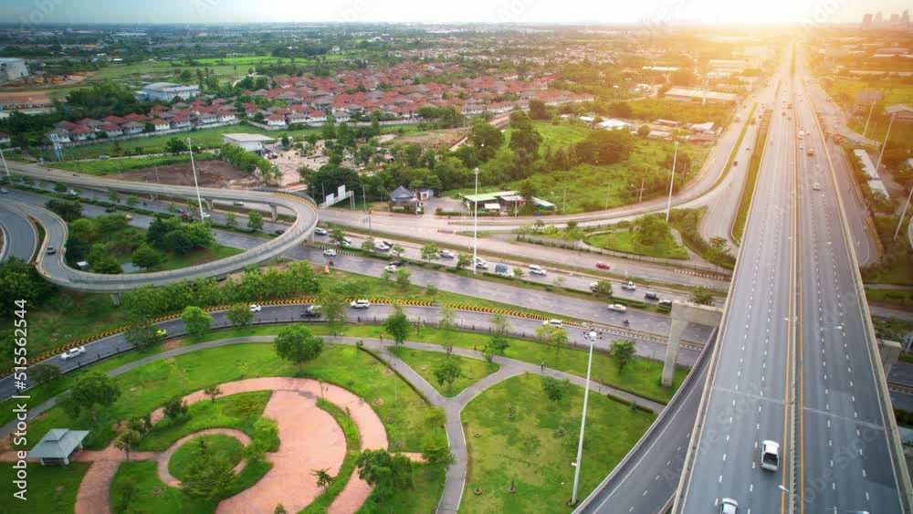 4K : Top view of interchange and multi junction road. The Intersection ...