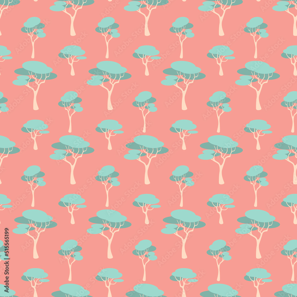 Blue pink pastel color tree seamless pattern cartoon forest background ...