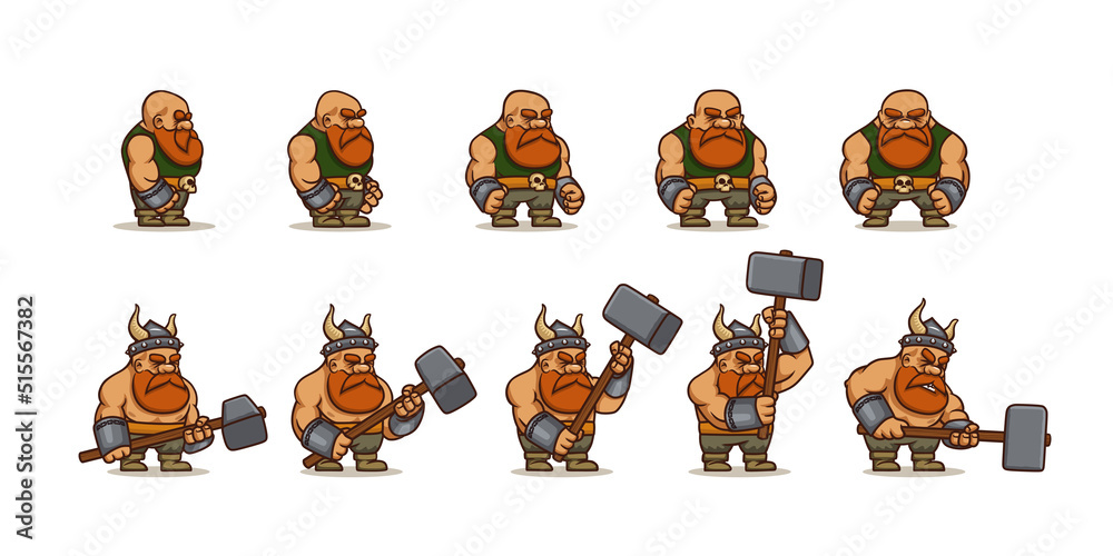 Viking cartoon character sprite sheet animation for 2d rpg game ...