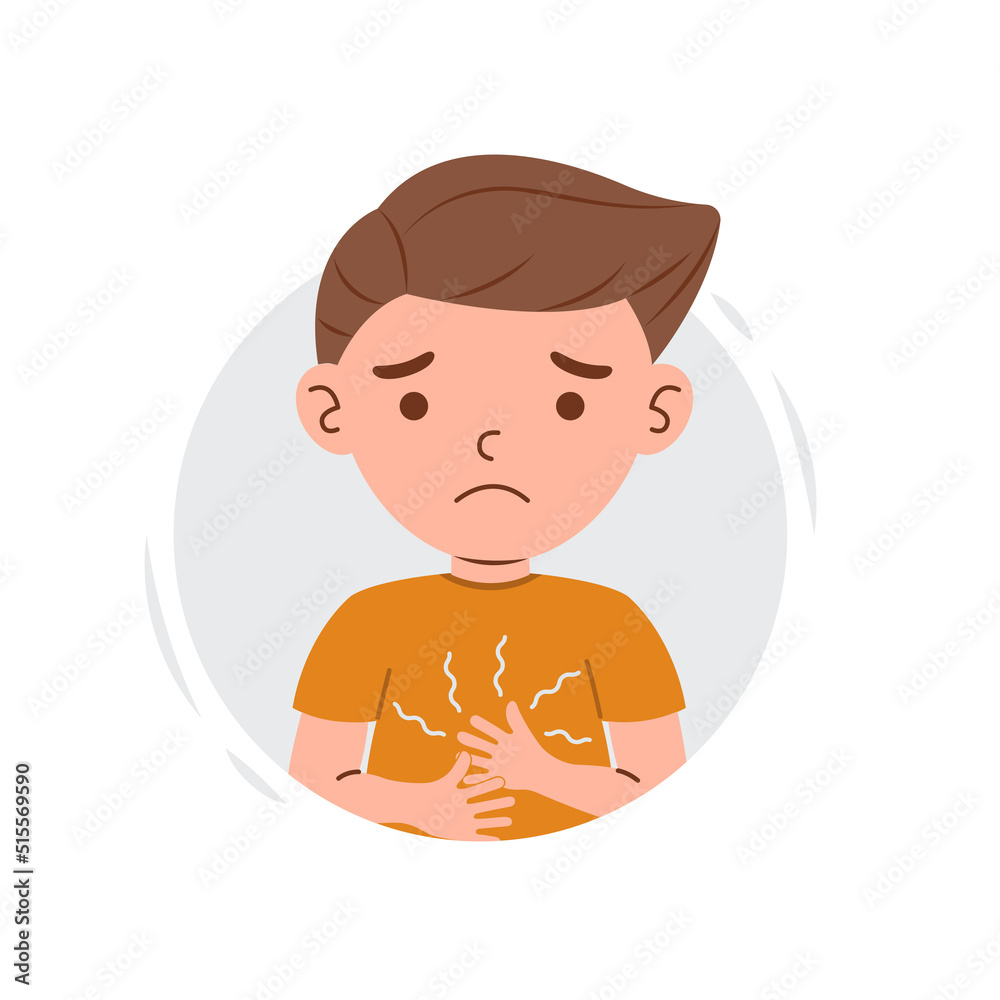 Flu disease signs and symptoms on kid boy character. Cartoon kid boy ...