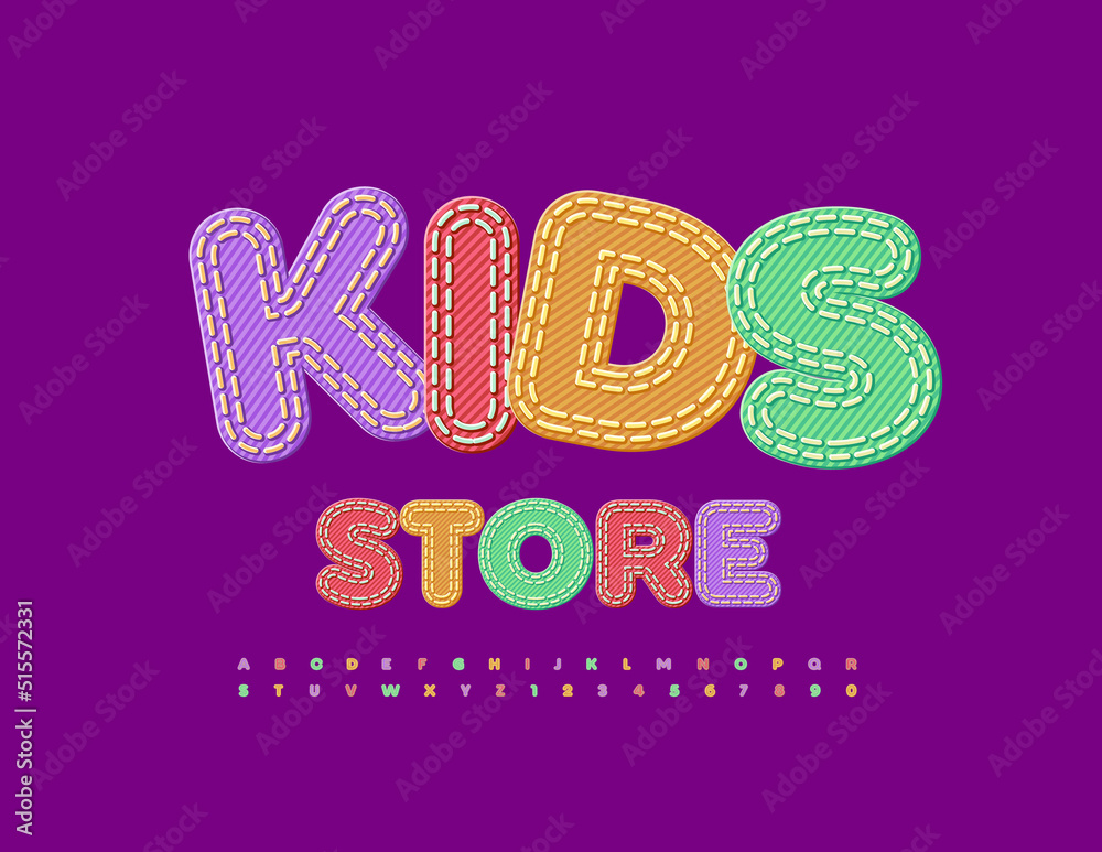 Vector advertising banner Kids Store. Jeans textured Font. Colorful ...