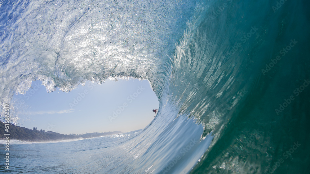 Surfing Inside Hollow Ocean Wave Swimming Water Perspective. Stock ...