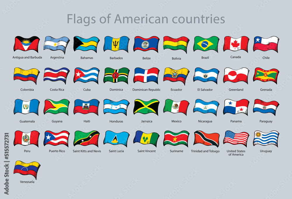 Vetor de Flags of the countries of America. Vector drawing sign do ...