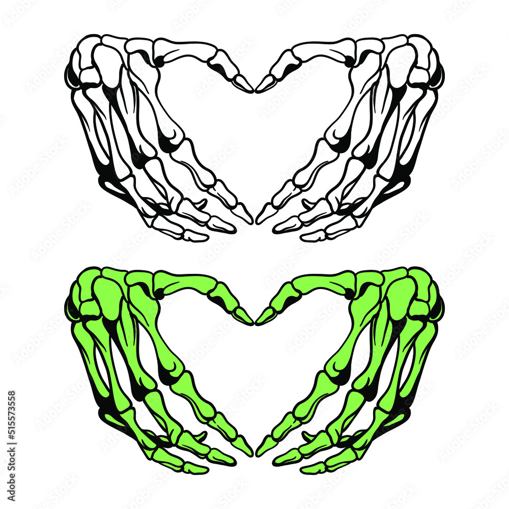 Skeleton hands howing heart shape. T-shirt print for Horror or ...