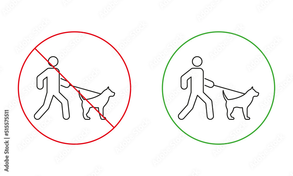 Ban Zone for Walking Dog Line Icon. Prohibit Stroll Red Stop Circle ...
