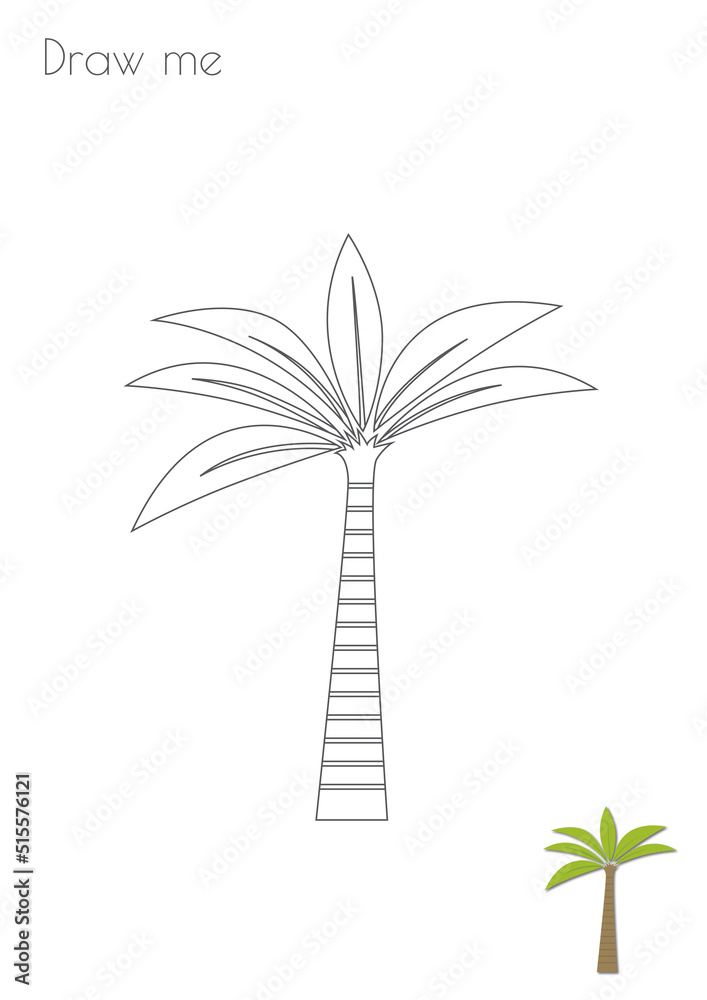 Simple Outline Stroke Exotic Palm Tree Shape Silhouette Photo Drawing ...