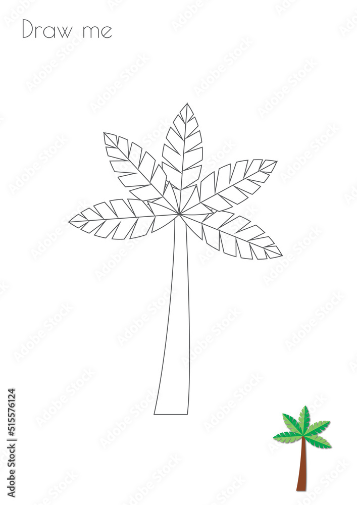 Simple Outline Stroke Exotic Palm Tree Shape Silhouette Photo Drawing ...