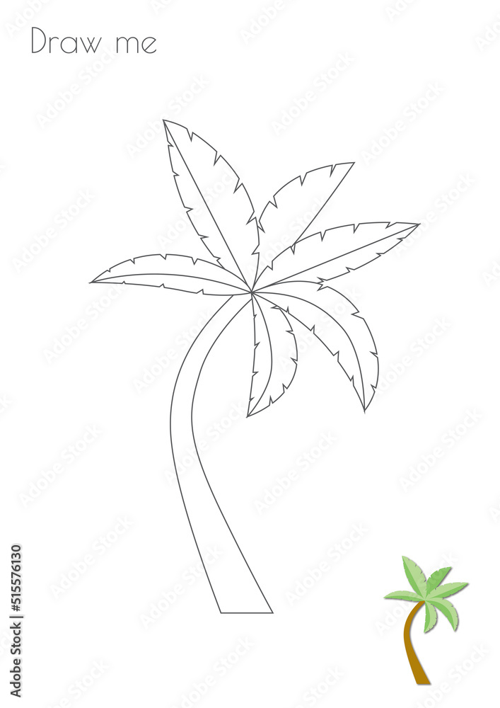 Simple Outline Stroke Exotic Palm Tree Shape Silhouette Photo Drawing ...