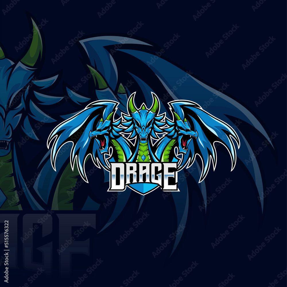Dragon esport logo vector design mascot with blue color. suitable for ...