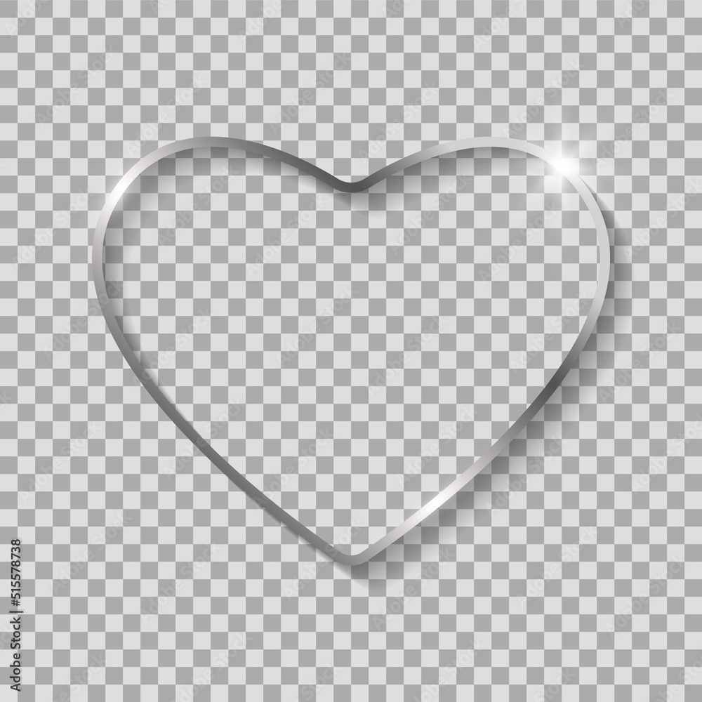 Silver heart shape frame with shadows and highlights isolated on a ...