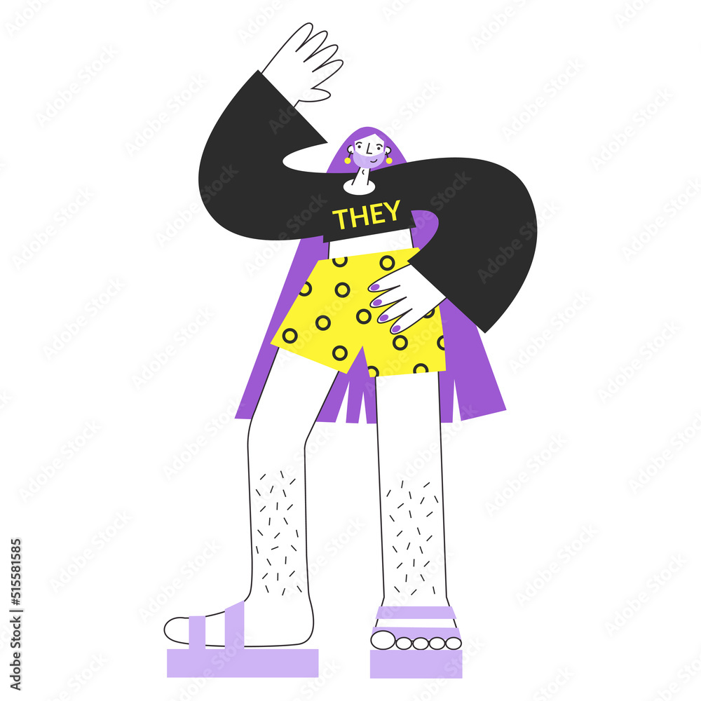 Non Binary Androgynous Genderfluid Person With Pride Symbols And Flag