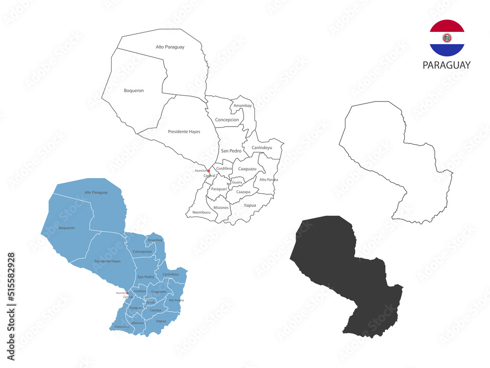 4 style of Paraguay map vector illustration have all province and mark ...