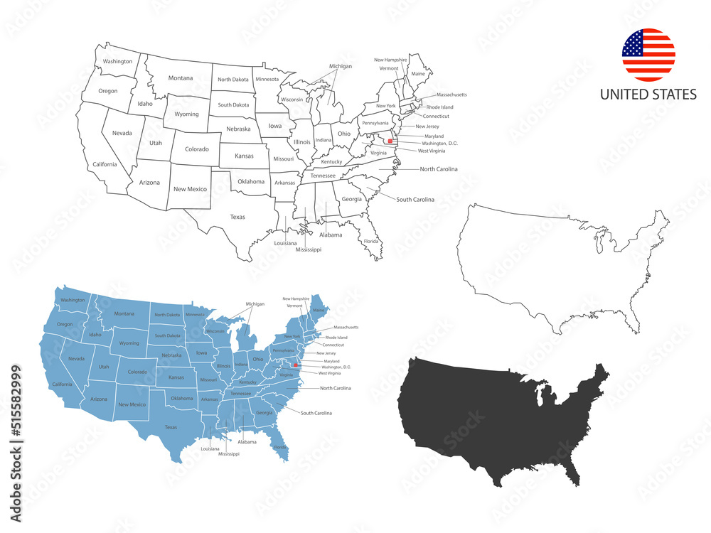 4 style of USA map vector illustration have all province and mark the ...