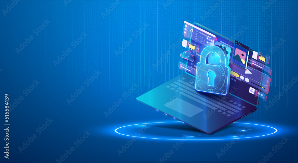 Modern illustration of data protection, a lock on background of a ...