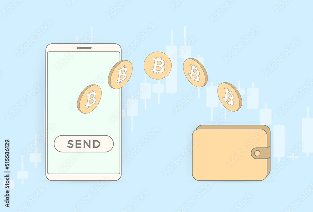 Sending bitcoin digital money from a mobile e-wallet to a regular ...