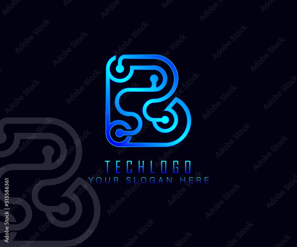 letter B tech logo with gradient blue color good for technology company ...