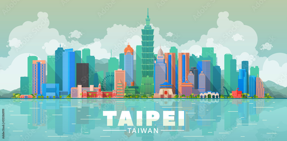 Taipei ( Taiwan ) skyline with panorama in sky background. Vector ...